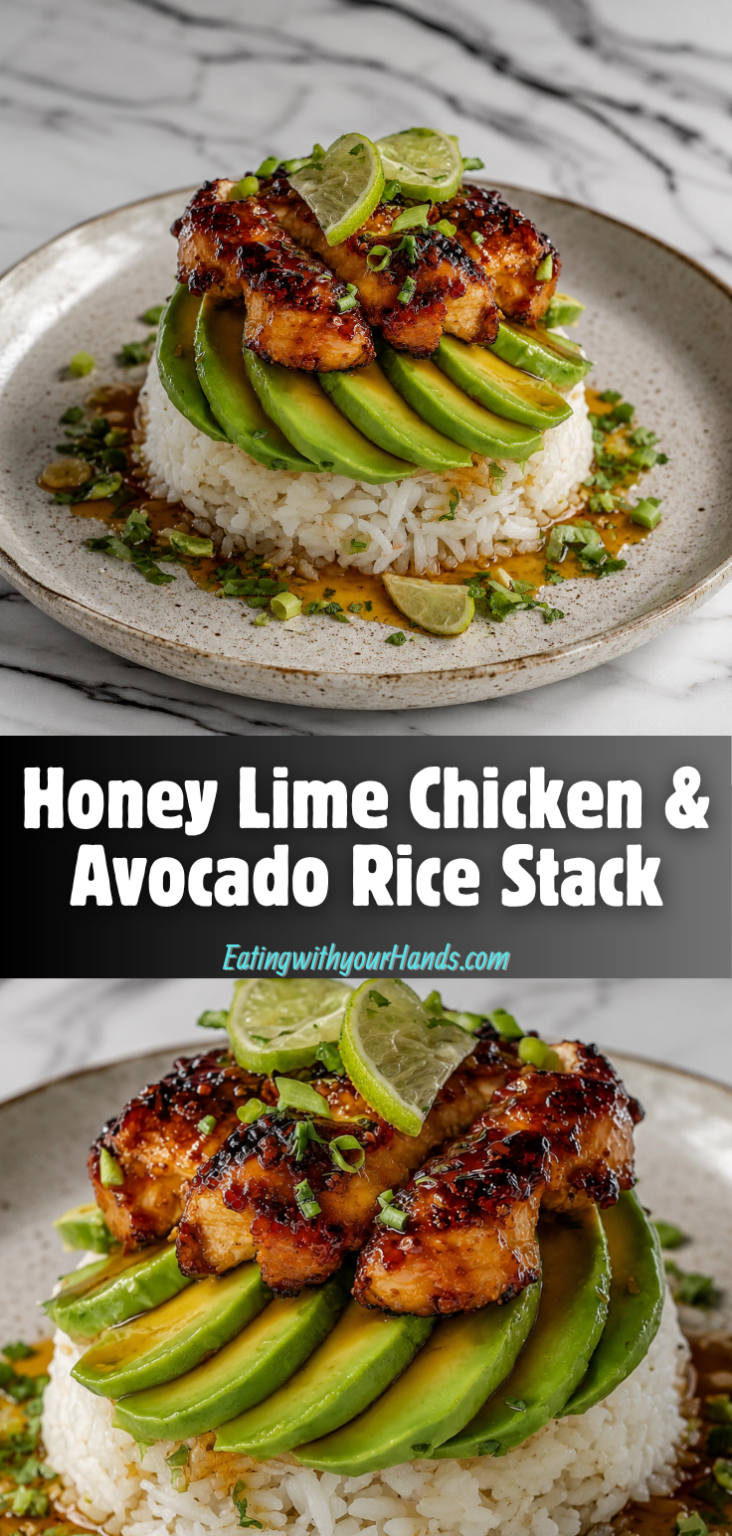 Honey Lime Chicken & Avocado Rice Stack - EatingwithYourHands.Com